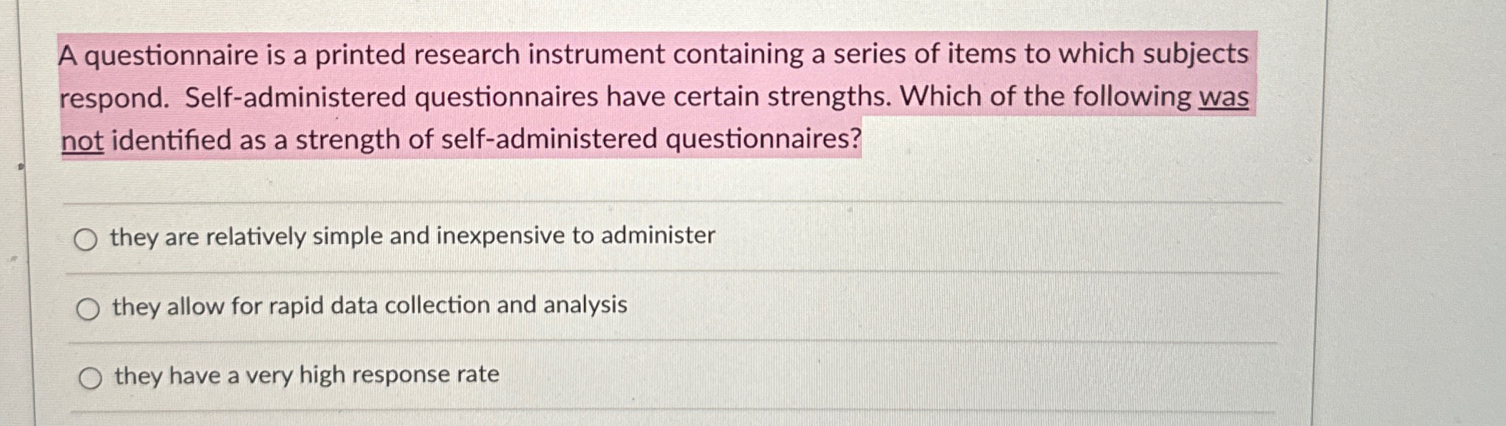 Solved A questionnaire is a printed research instrument | Chegg.com