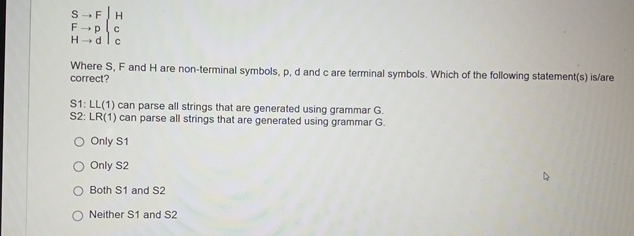 Solved S→FF→pH→dWhere S,F ﻿and H ﻿are non-terminal symbols, | Chegg.com