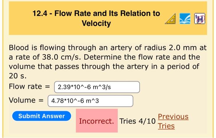 Solved 12.4 - Flow Rate and Its Relation to Velocity Blood | Chegg.com