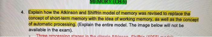 Solved Explain how the Atkinson and Shiffrin model of memory | Chegg.com