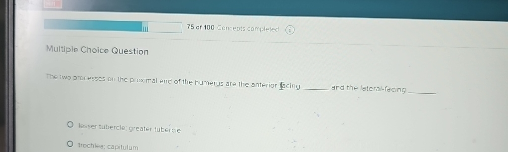Solved 75 ﻿of 100 ﻿Concepts completed(i)Multiple Choice | Chegg.com