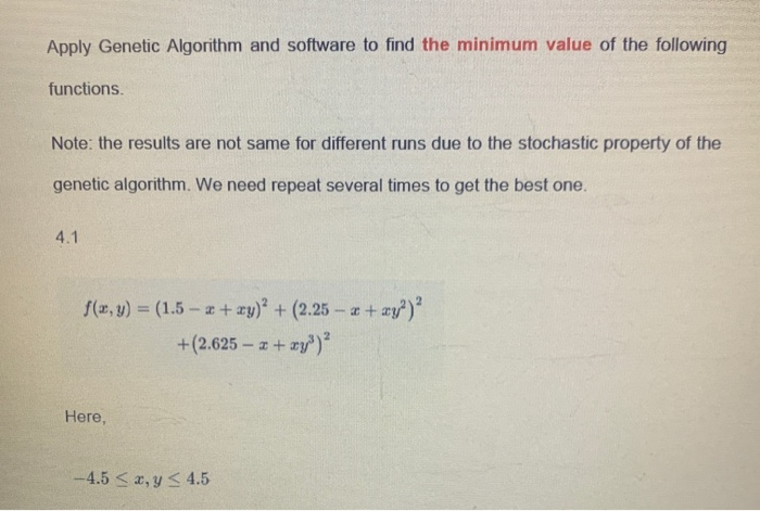 Solved Apply Genetic Algorithm and software to find the | Chegg.com