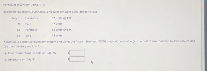 Solved Perpetual Inventory Using FIFO Beginning inventory, | Chegg.com