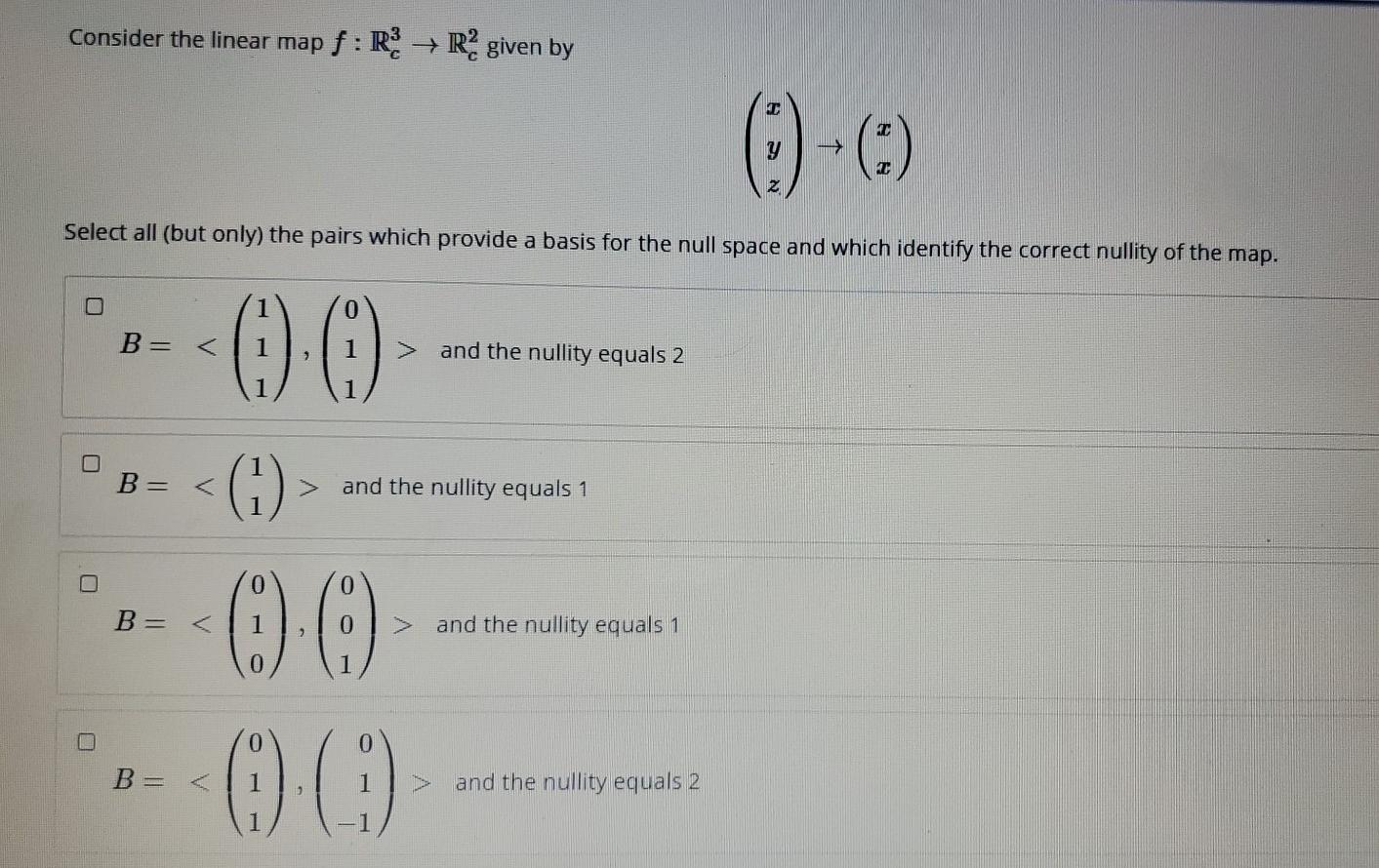 Solved Consider the linear map f: R + R2 given by 0-0 Z | Chegg.com