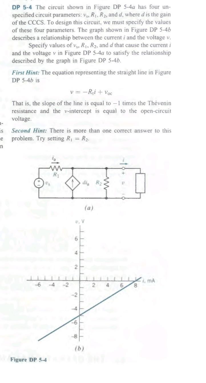 Solved DP 5-4a values; (from left to right); vs,R1,?,R2,v (? | Chegg.com