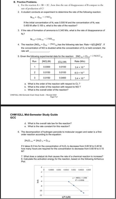 Solved B. Practice Problems. 1. For the reaction A+3 B−2C. | Chegg.com