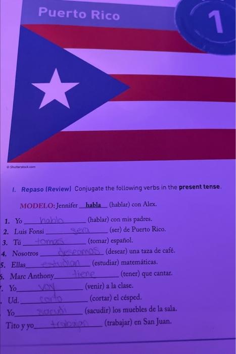 1. Repaso (Review) Conjugate the following verbs in | Chegg.com