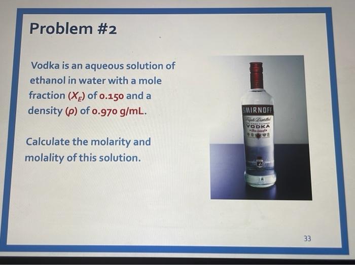 Solved Vodka is an aqueous solution of ethanol in water with | Chegg.com
