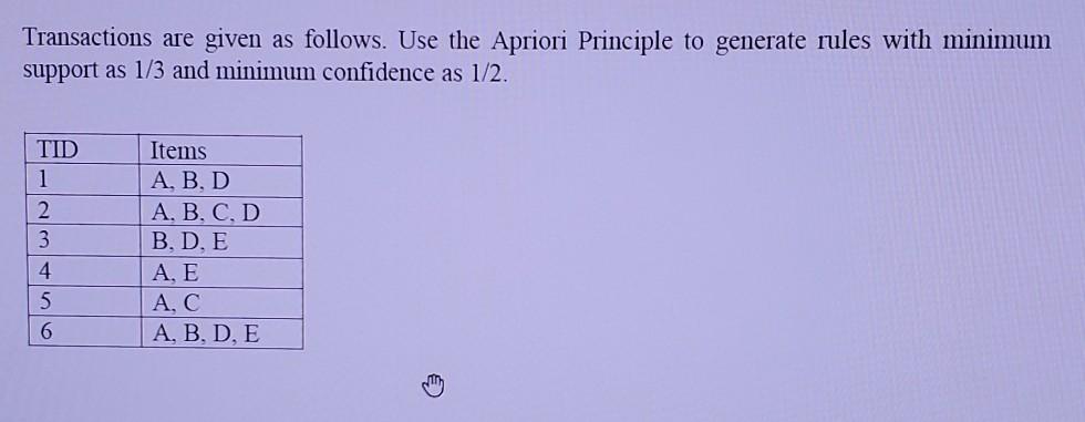 Transactions are given as follows. Use the Apriori | Chegg.com