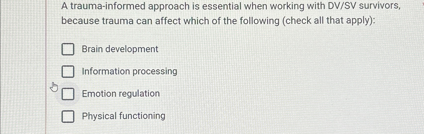 Solved A trauma-informed approach is essential when working | Chegg.com