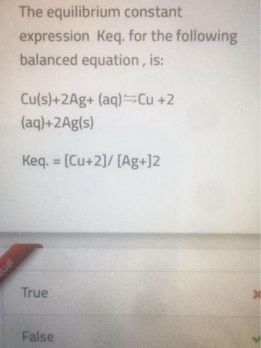 Solved The equilibrium constant expression Keq, for the | Chegg.com