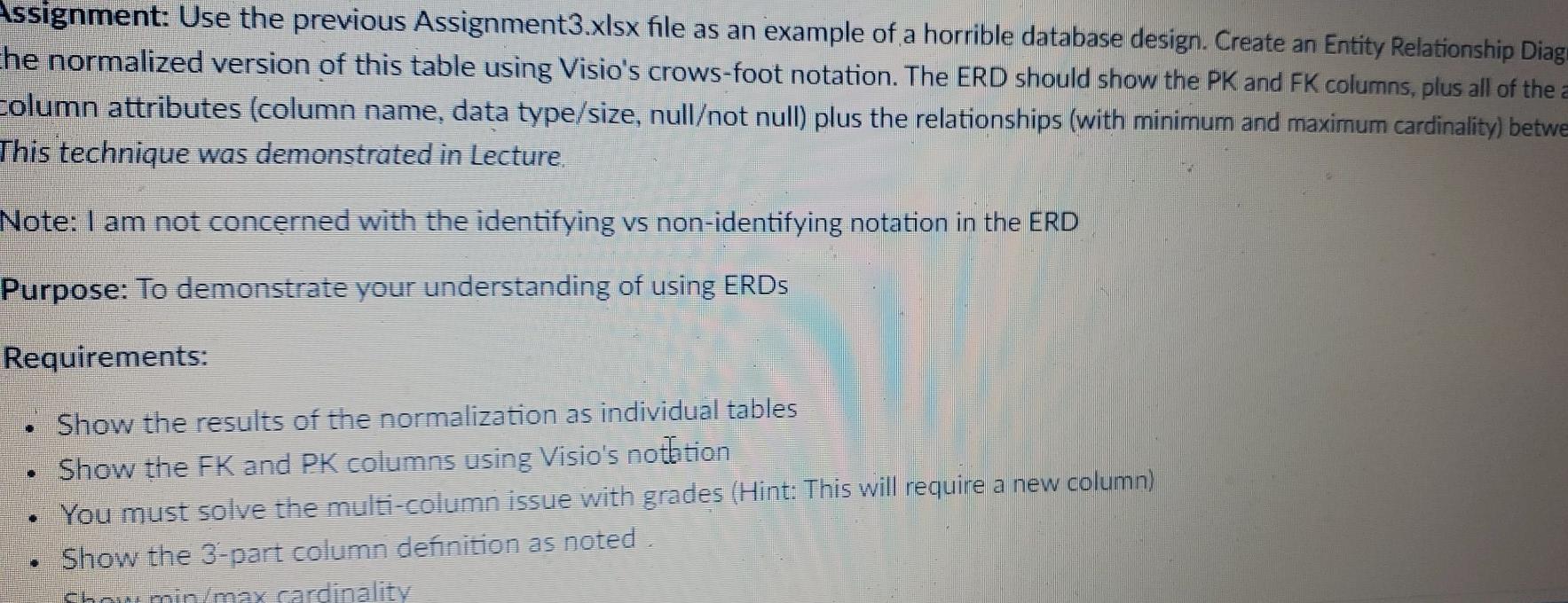 Solved Assignment: Use the previous Assignment3.xlsx file as | Chegg.com