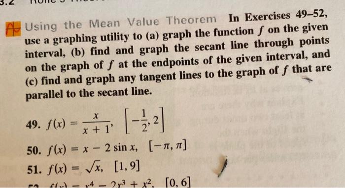 Solved Using the Mean Value Theorem In Exercises 49–52, use | Chegg.com