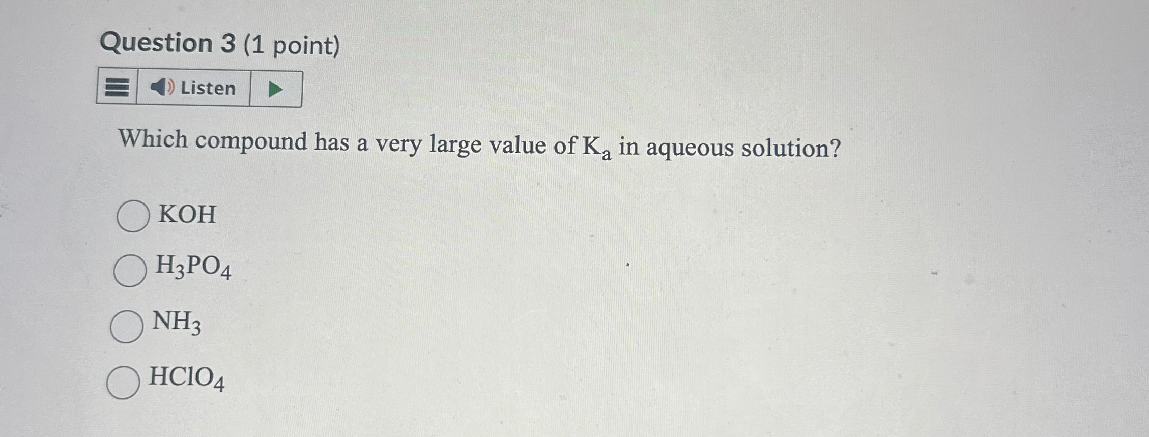 Solved Question 3 (1 ﻿point)Which compound has a very large | Chegg.com