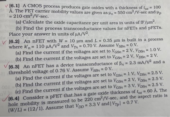 Solved [6.1] A CMOS process produces gate oxides with a | Chegg.com
