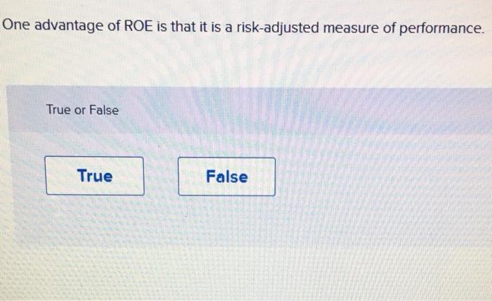 Solved One advantage of ROE is that it is a risk-adjusted | Chegg.com