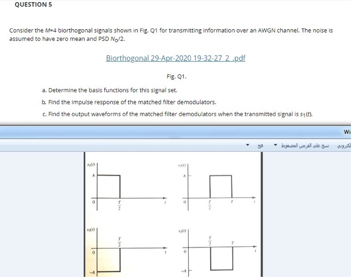 Solved QUESTION 5 Consider the M=4 biorthogonal signals | Chegg.com