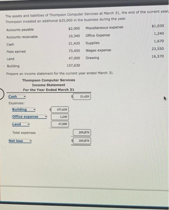 Solved The assets and liabilities of Thompson Computer | Chegg.com