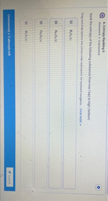 Solved 4. Entropy Ranking Homework – Unanswered Rank the | Chegg.com
