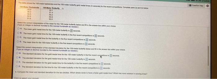 Solved The table shows the 100-meter backstroke and the | Chegg.com