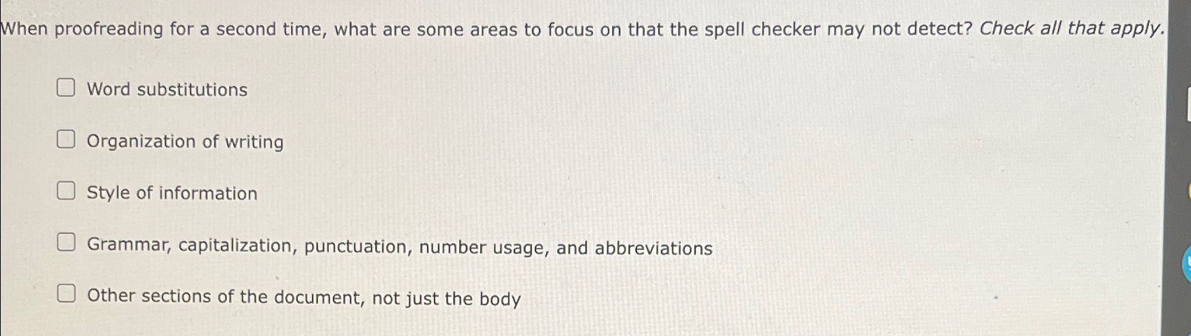 Solved When proofreading for a second time, what are some | Chegg.com