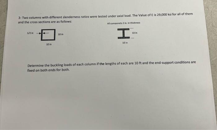Solved 3- Two columns with different slenderness ratios were | Chegg.com