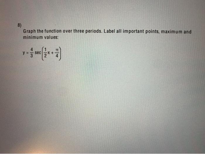 Solved 8) Graph the function over three periods. Label all | Chegg.com
