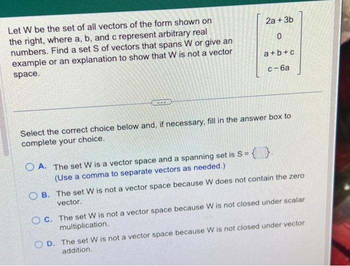 Solved Let W be the set of all vectors of the form shown on | Chegg.com