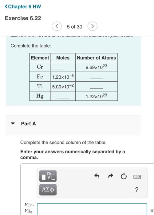 Solved Exercise 6.22 5 of 30 Complete the table: Part A | Chegg.com