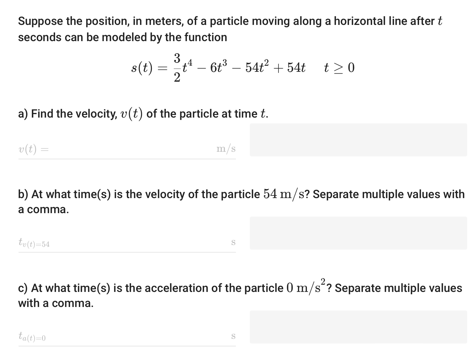 Solved Suppose the position, in meters, of a particle moving | Chegg.com