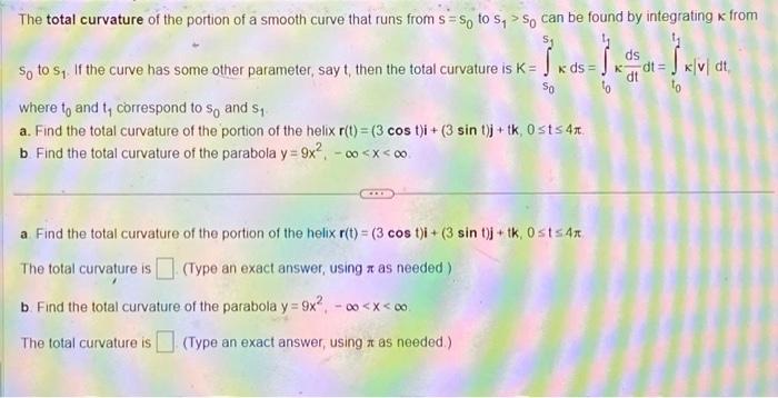 Solved The total curvature of the portion of a smooth curve | Chegg.com