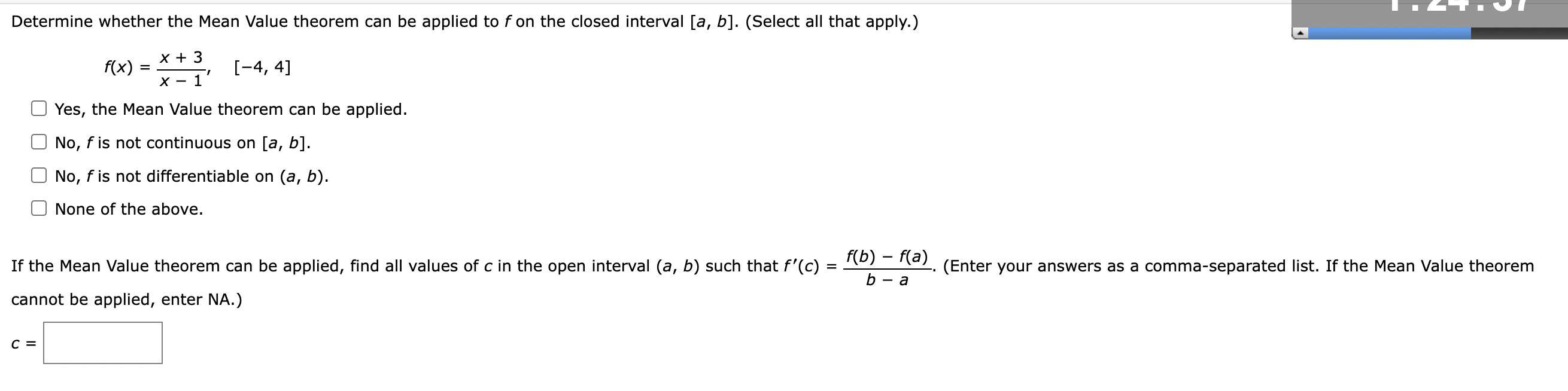 Solved Determine whether the Mean Value theorem can be | Chegg.com