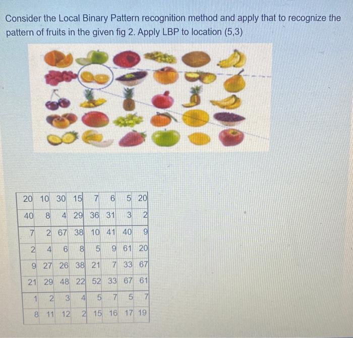 Solved Consider the Local Binary Pattern recognition method | Chegg.com