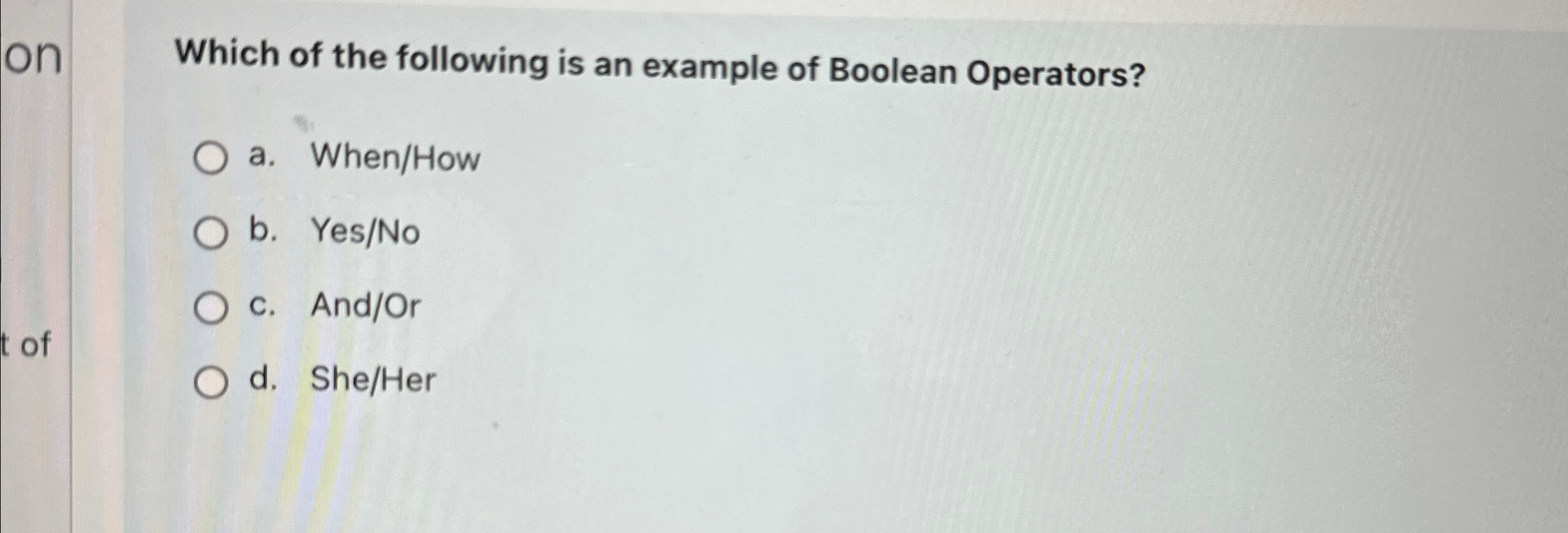 Solved Which of the following is an example of Boolean | Chegg.com