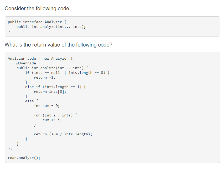 Solved Consider the following code:public interface Analyzer | Chegg.com