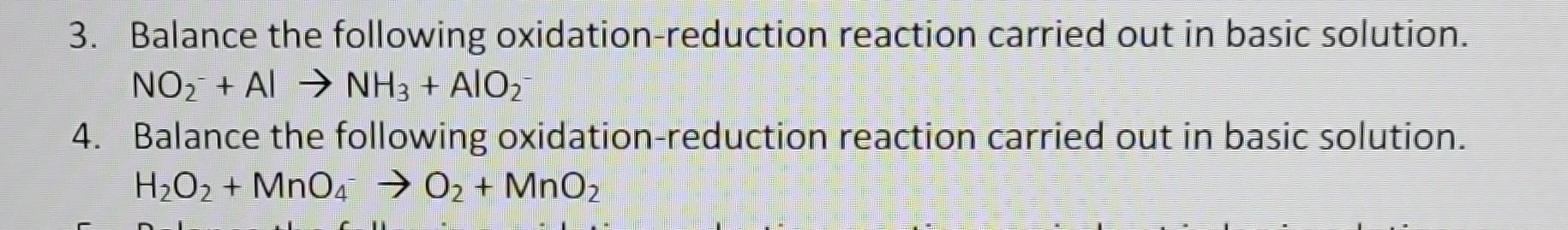 Solved Balance The Following Oxidation Reduction Reaction