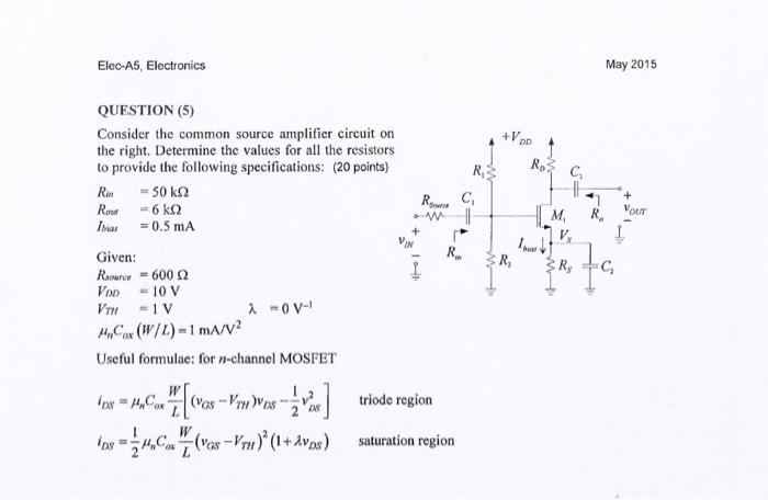 Solved Elec-AS, Electronics May 2015 +Vpp QUESTION (5) | Chegg.com