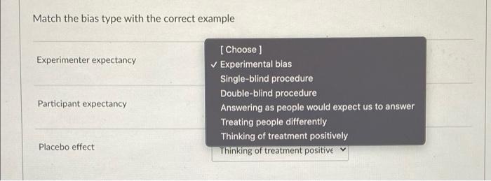 Solved Match the bias type with the correct example | Chegg.com