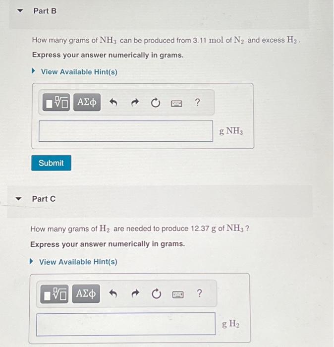 Solved Reaction of hydrogen and nitrogen to form ammonia | Chegg.com