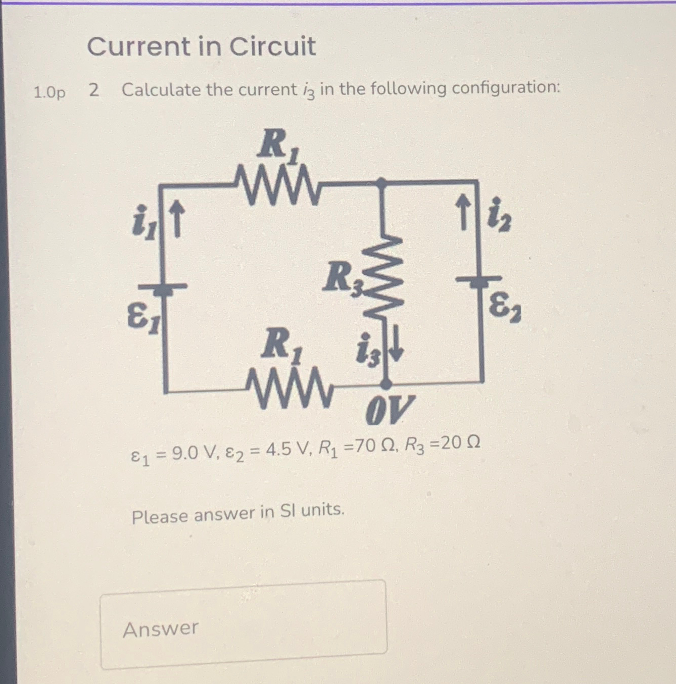 Solved Current in Circuit1.0p 2 ﻿Calculate the current i3 | Chegg.com
