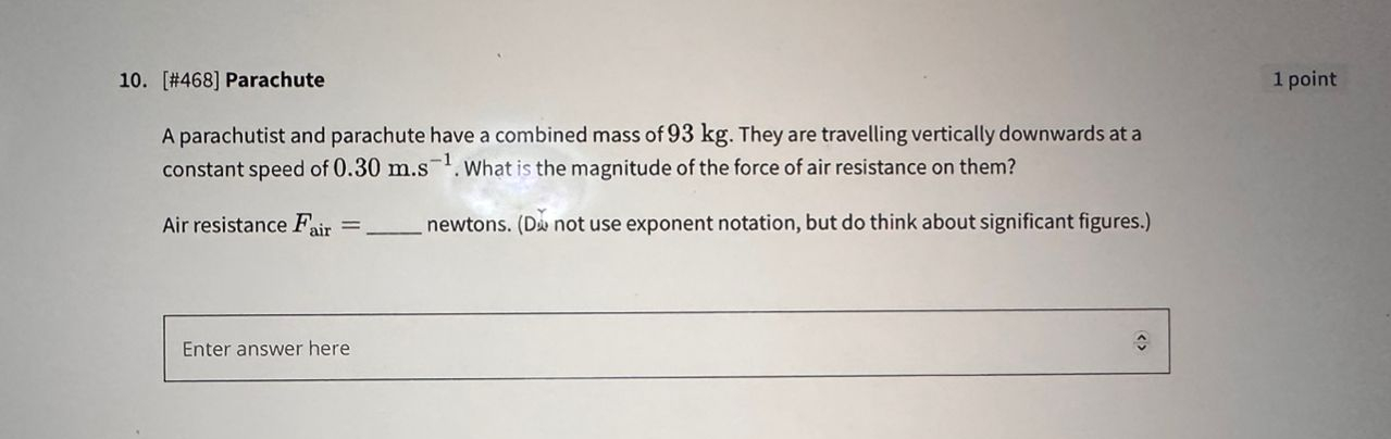 Solved [#468] ﻿ParachuteA parachutist and parachute have a | Chegg.com
