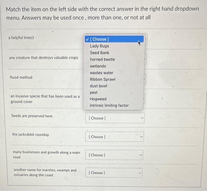 Solved Match the item on the left side with the correct | Chegg.com