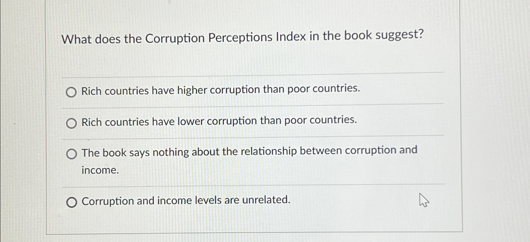 Solved What does the Corruption Perceptions Index in the | Chegg.com