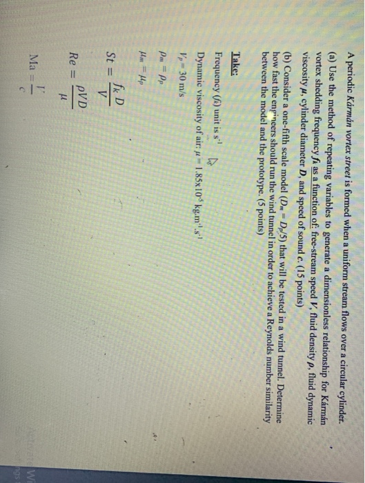 Solved A periodic Kármán vortex street is formed when a | Chegg.com