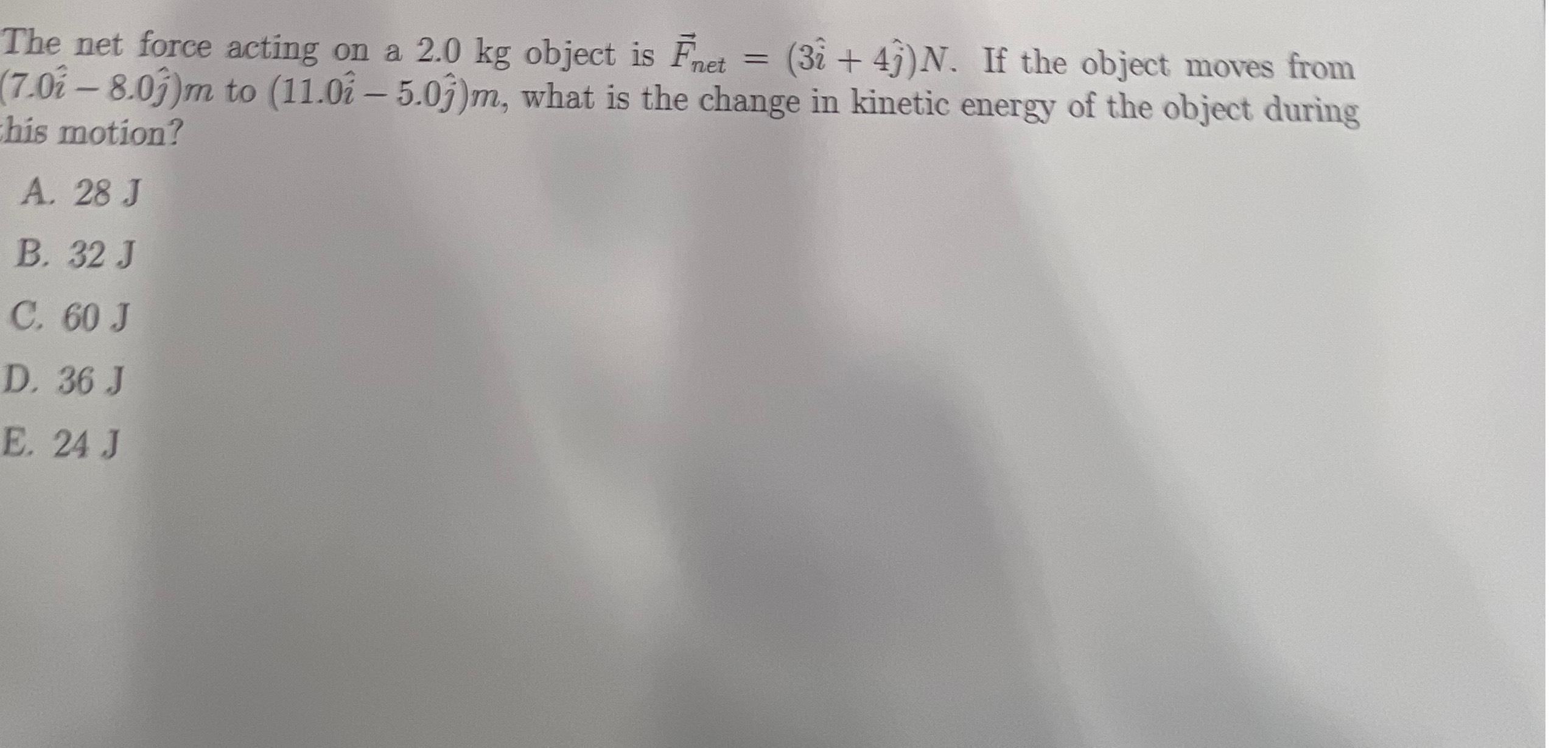 Solved The net force acting on a 2.0kg object is vec(F)_(net | Chegg.com