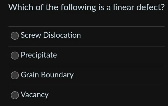 Solved Which of the following is a linear defect? Screw | Chegg.com