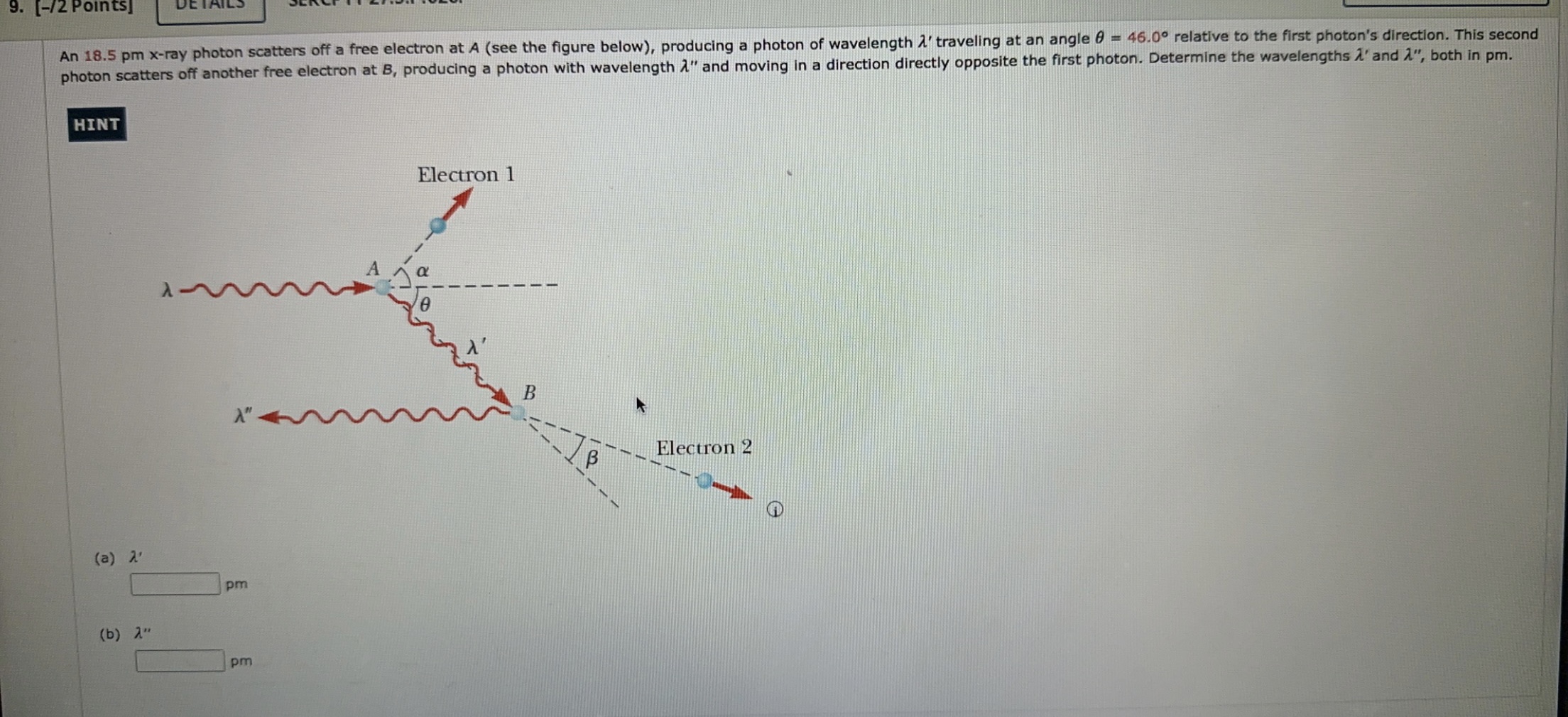 Solved An 18.5pmx-ray photon scatters off a free electron at | Chegg.com