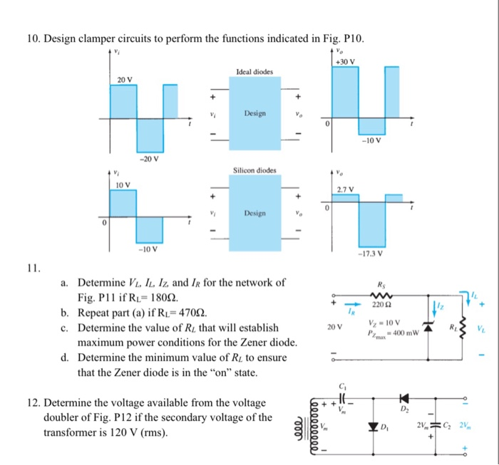 Solved 10. Design clamper circuits to perform the functions | Chegg.com