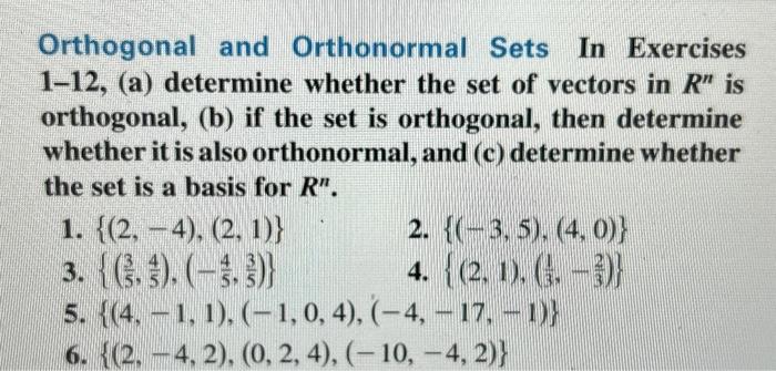 Solved Orthogonal and Orthonormal Sets In Exercises 1−12, | Chegg.com