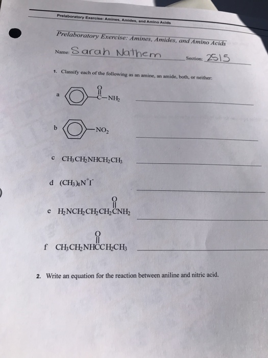 Solved Prelaboratory Exercise Amines, Amides, and Amino | Chegg.com Solved Prelaboratory Exercise Amines, Amides, and Amino | Chegg.com